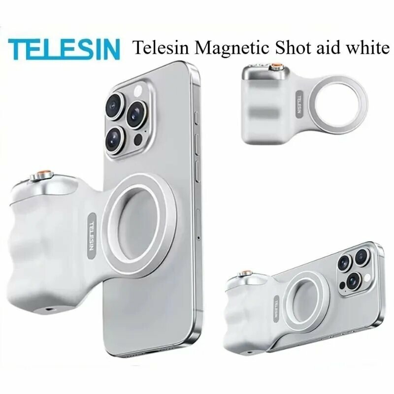 Магнитный держатель для камеры телефона TELESIN Fun shot Magnetic Grip2 white Phone Camera Shoot Hand Grip2, совместимый с iPhone Magsafe и Android