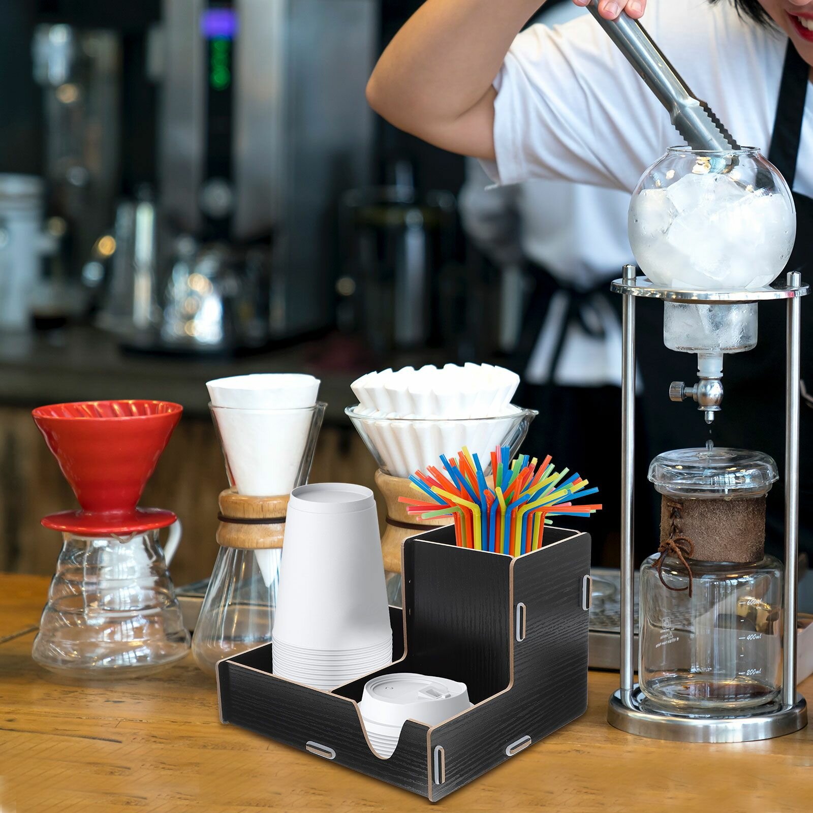 Универсальный держатель для барной стойки с компактными ячейками для различных принадлежностей, цвет черный орех, 1 шт