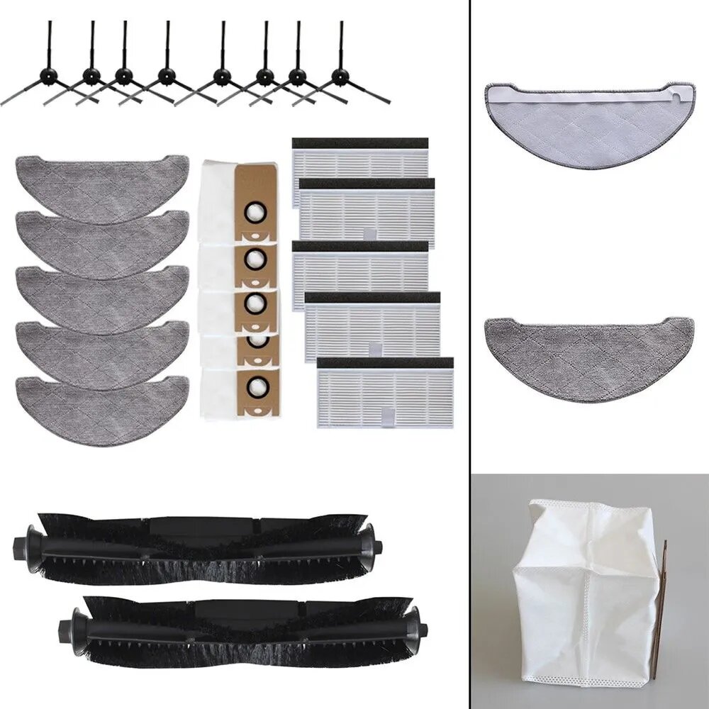 Подходит для комплекта принадлежностей для подметальной машины Laresar L6 Pro, Ultenic T10 (2 основные щетки + 5 ситечек + 5 тряпок + 5 мешков для пыли + 8 боковых щеток).