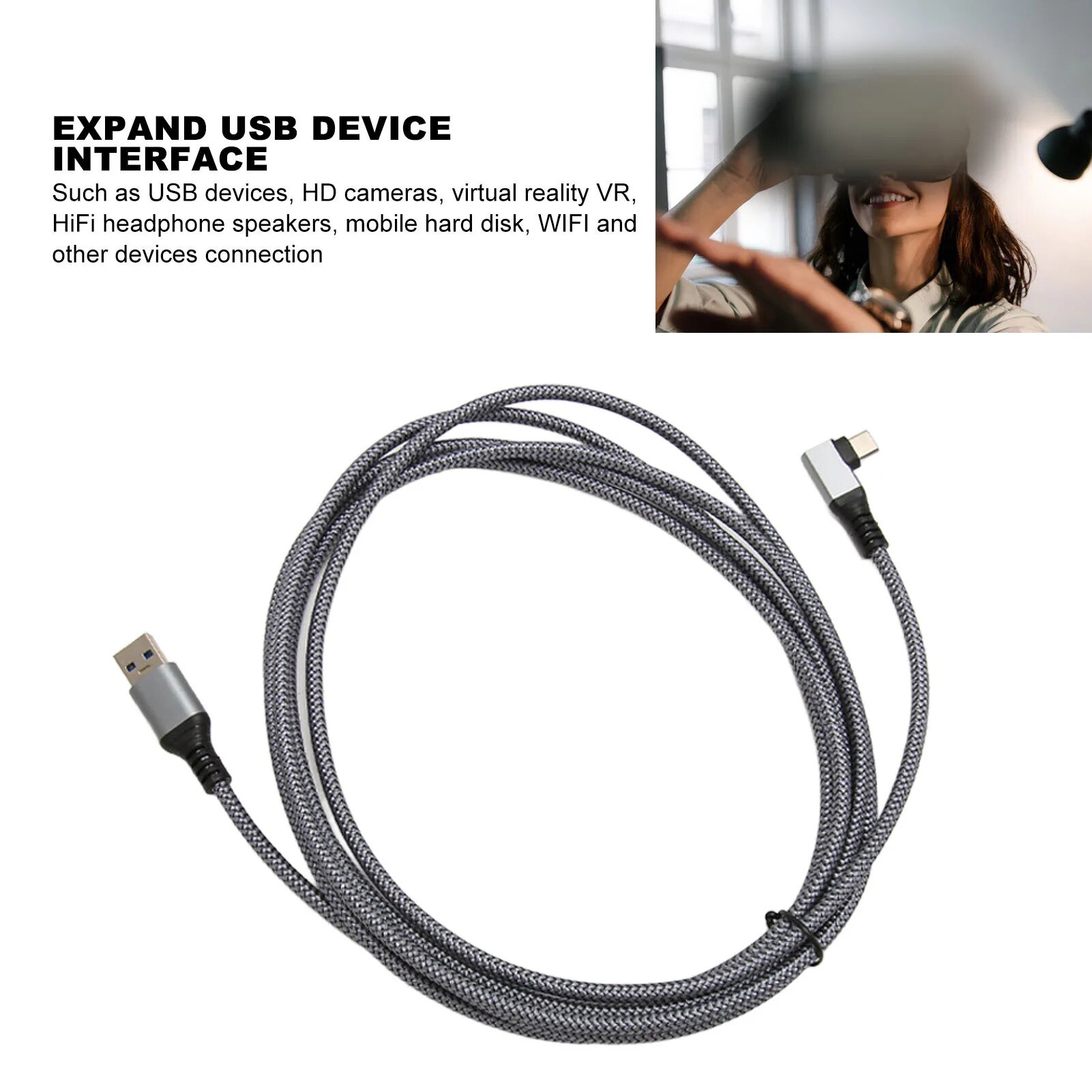 Кабель USB-C для Oculus Quest 2, 3m, серый — фото 1