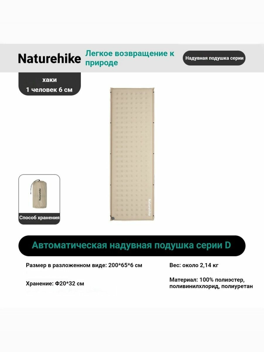 Naturehike Самонадувающийся коврик D-серии, туристический CNK2550WS025