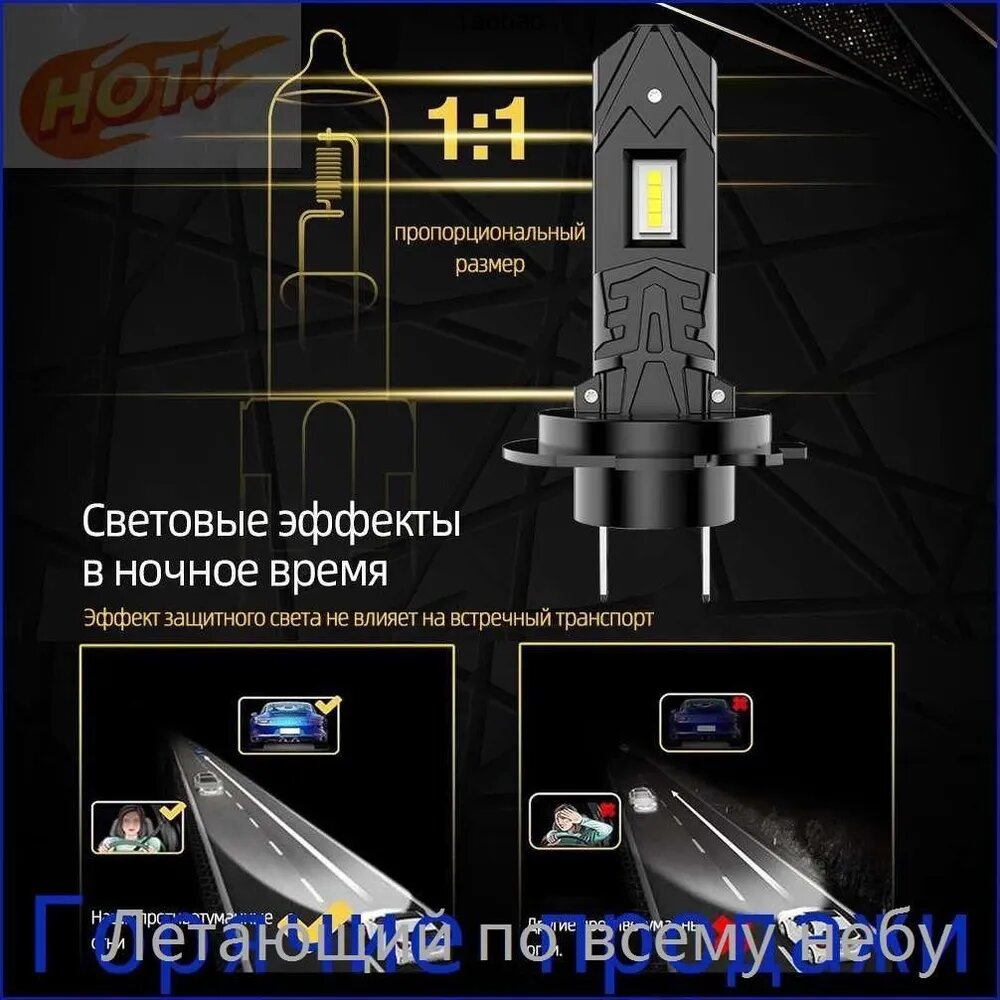 Лампа автомобильная H7 светодиодная 2 шт. OMT0100033 для ближнего/дальнего света, черный матовый