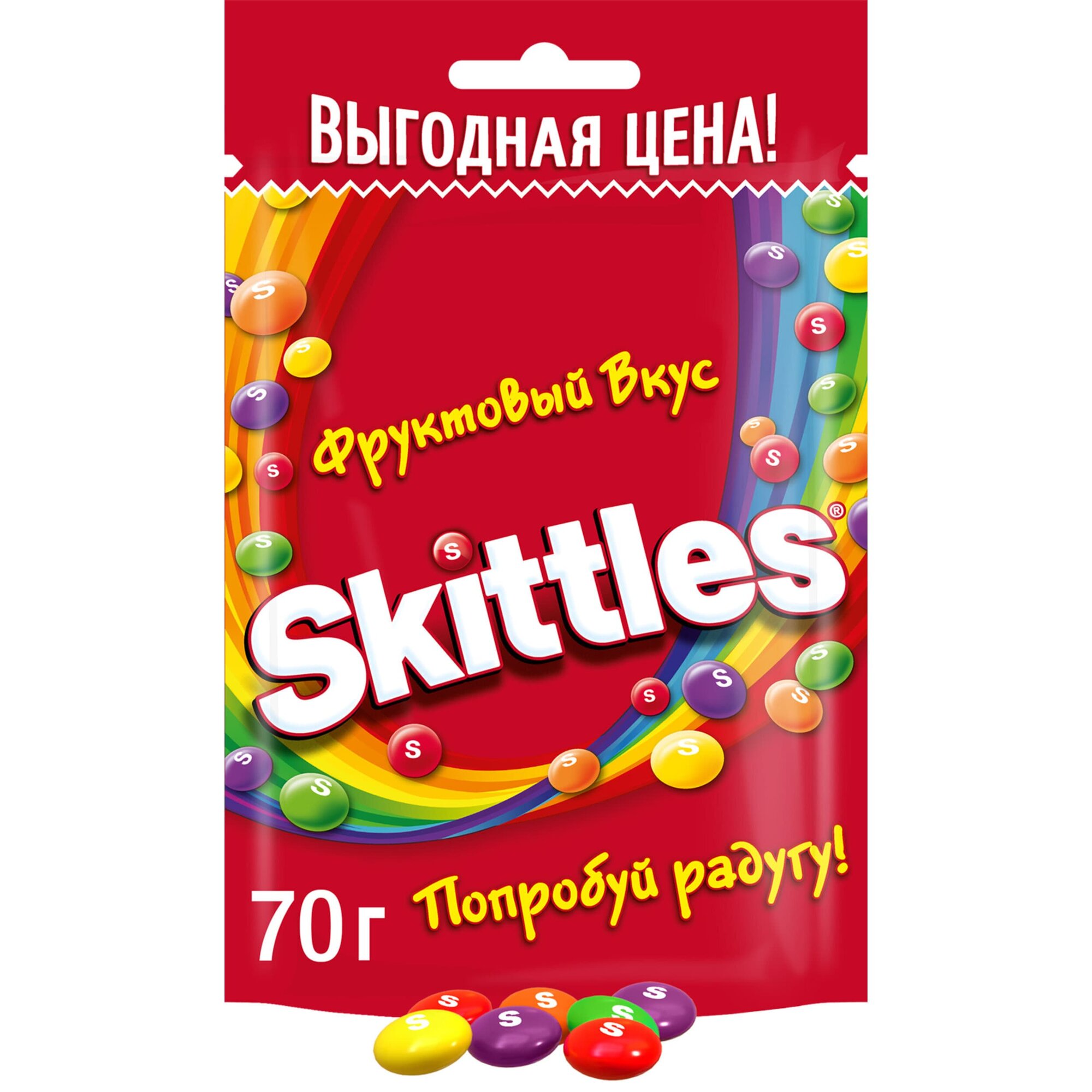 Конфеты Skittles Фруктовый вкус, драже со вкусами лимона, лайма, апельсина, клубники и черной смородины, 70 г