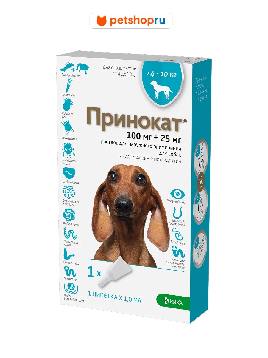 KRKA Принокат для собак весом 4-10 кг, 100/25мг, 1мл