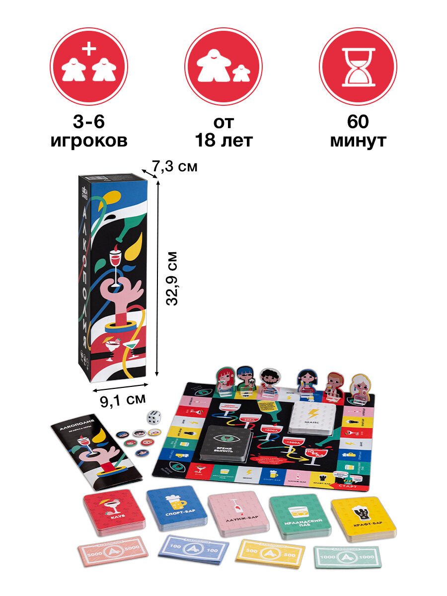 Настольная игра для вечеринки и большой компании взрослых Алкополия с полем