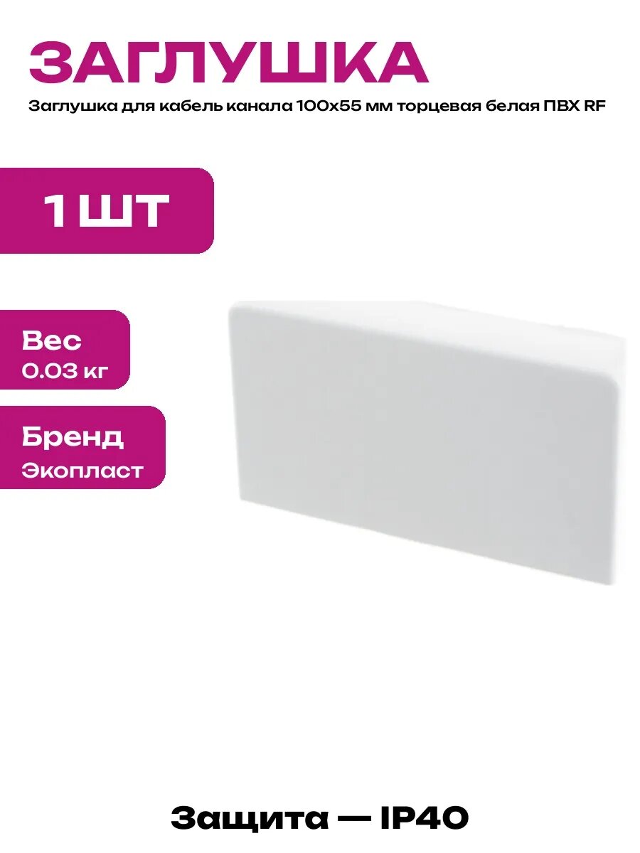Заглушка торцевая белая 100х55 мм для кабель канала ПВХ IP40