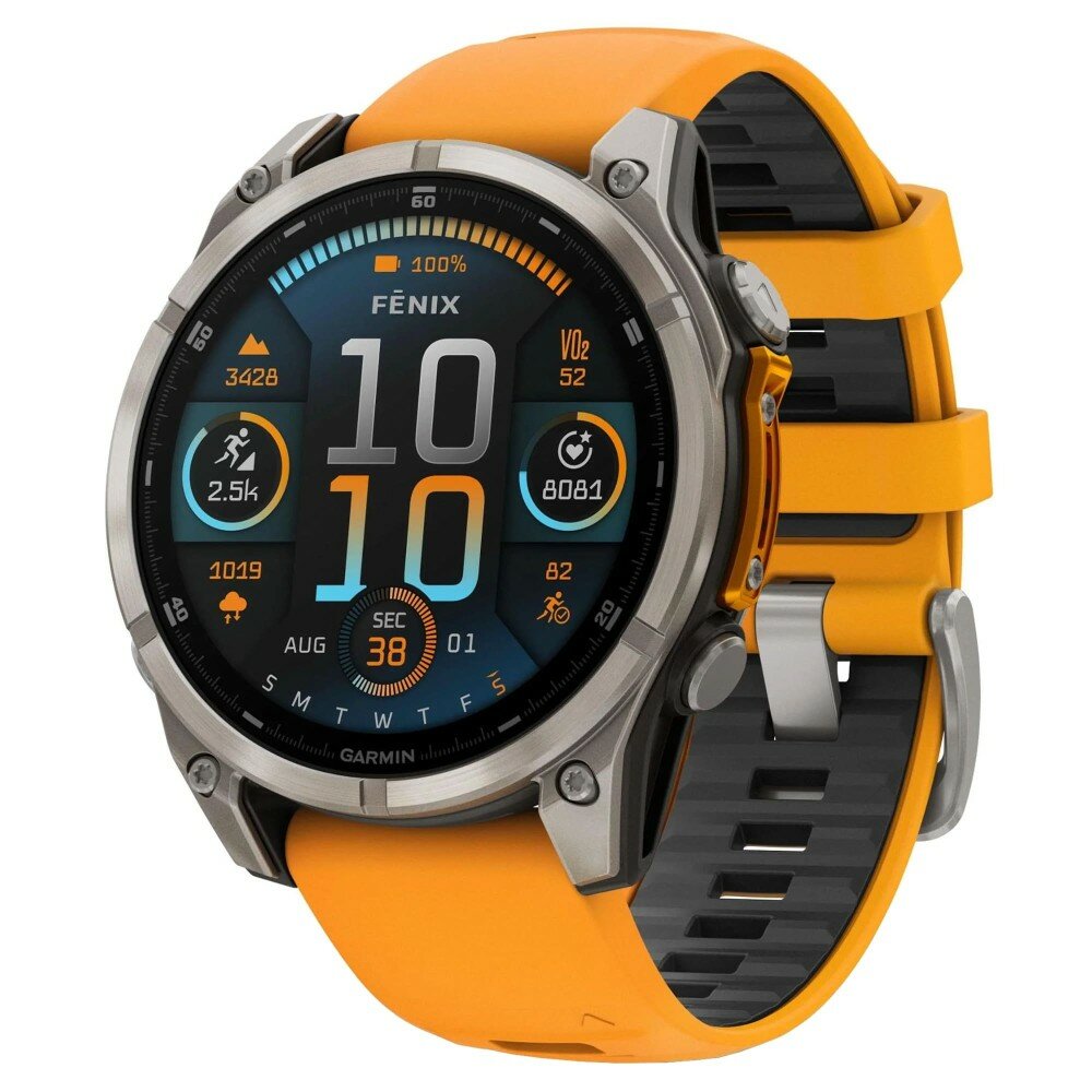 Смарт-часы Garmin Fenix 8 AMOLED 47 мм Sapphire Titanium, оранжевый браслет, 010-02904-11, европейская версия