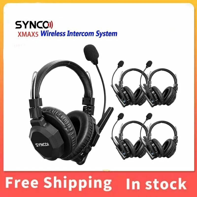SYNCO Xtalk XMax5 беспроводные интеркоммуникационные гарнитуры 2,4 ГГц двойные ушные гарнитуры связи 500 м / 1640 футов с уменьшением шума для съемки фильмов, живого шоу на сцене (5 штук)