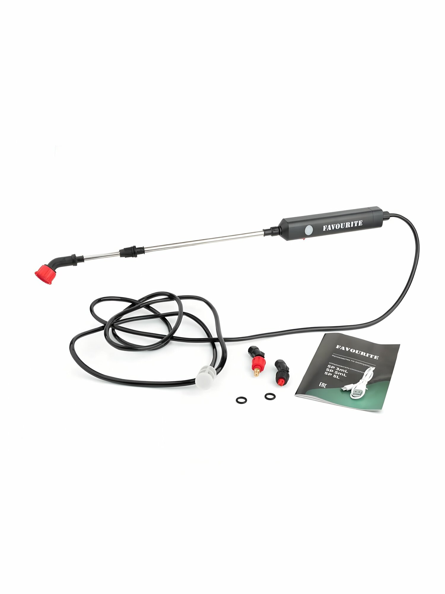 Опрыскиватель садовый аккумуляторный Favourite SP 3mL, Li-ion 2 Ач, 3.7 В, шланг 3 м, 3 режима распыления, черный