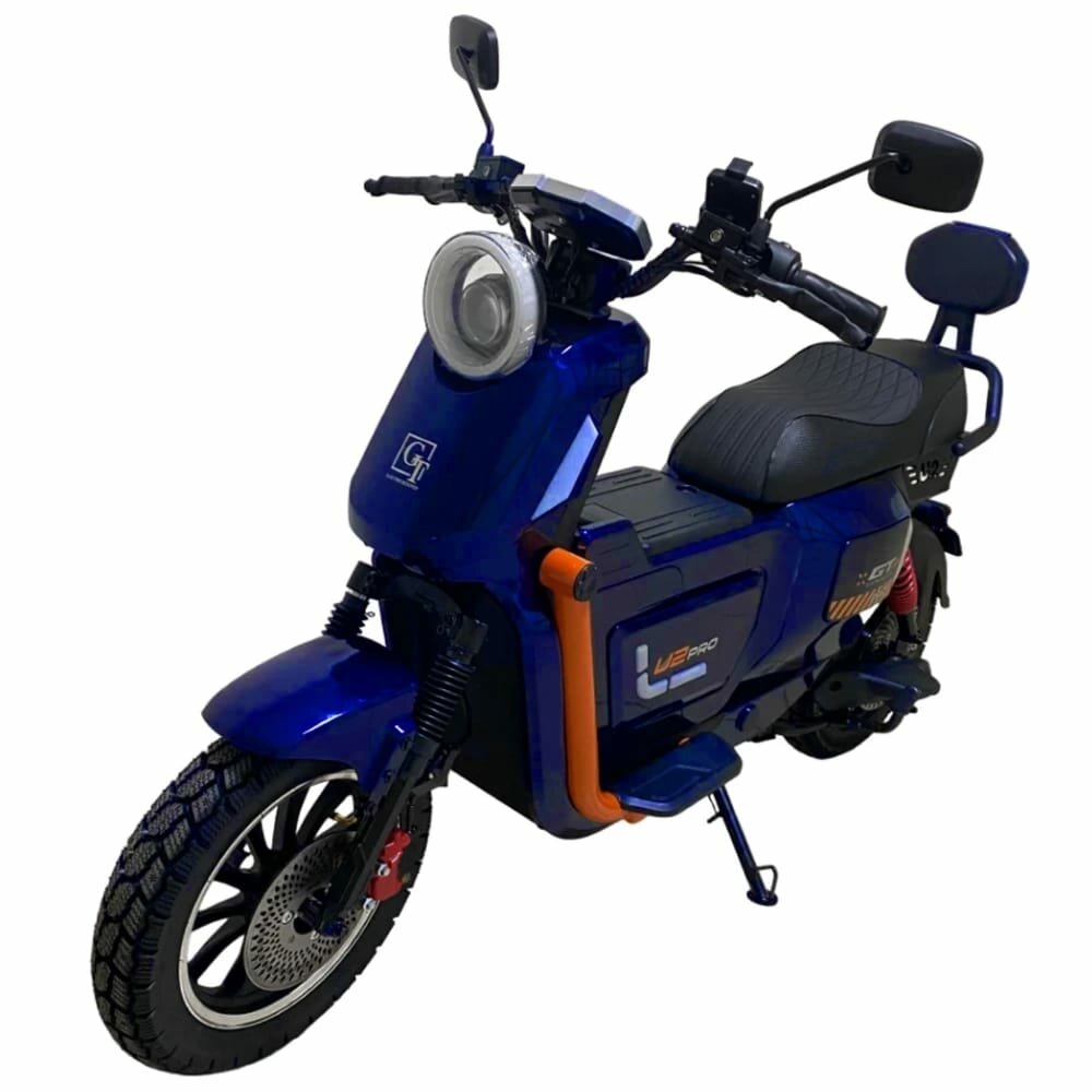 Электроскутер SUPER GT U2 PRO синий-2025, аудио система с подключением через Bluetooth, задний ход.