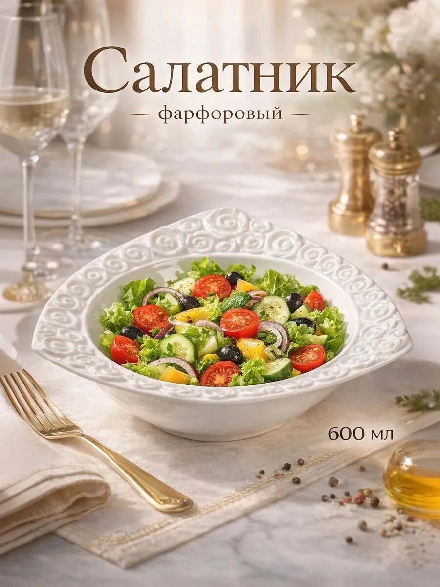 Салатник Magistro «Роза Бланш», 600 мл, d=23 см, фарфор, белый