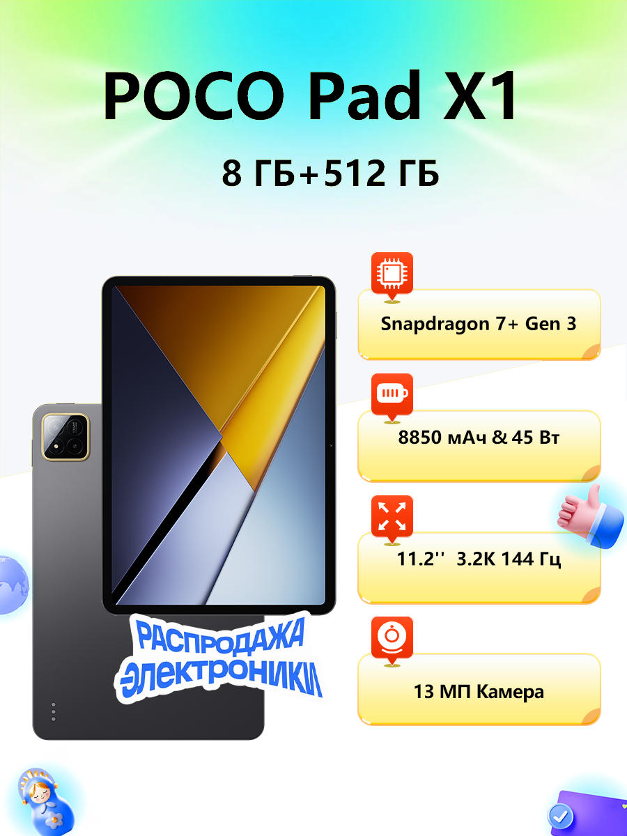 11.2" Планшет Xiaomi Poco Pad X1 8/512 Gb Grey (Серый) Global