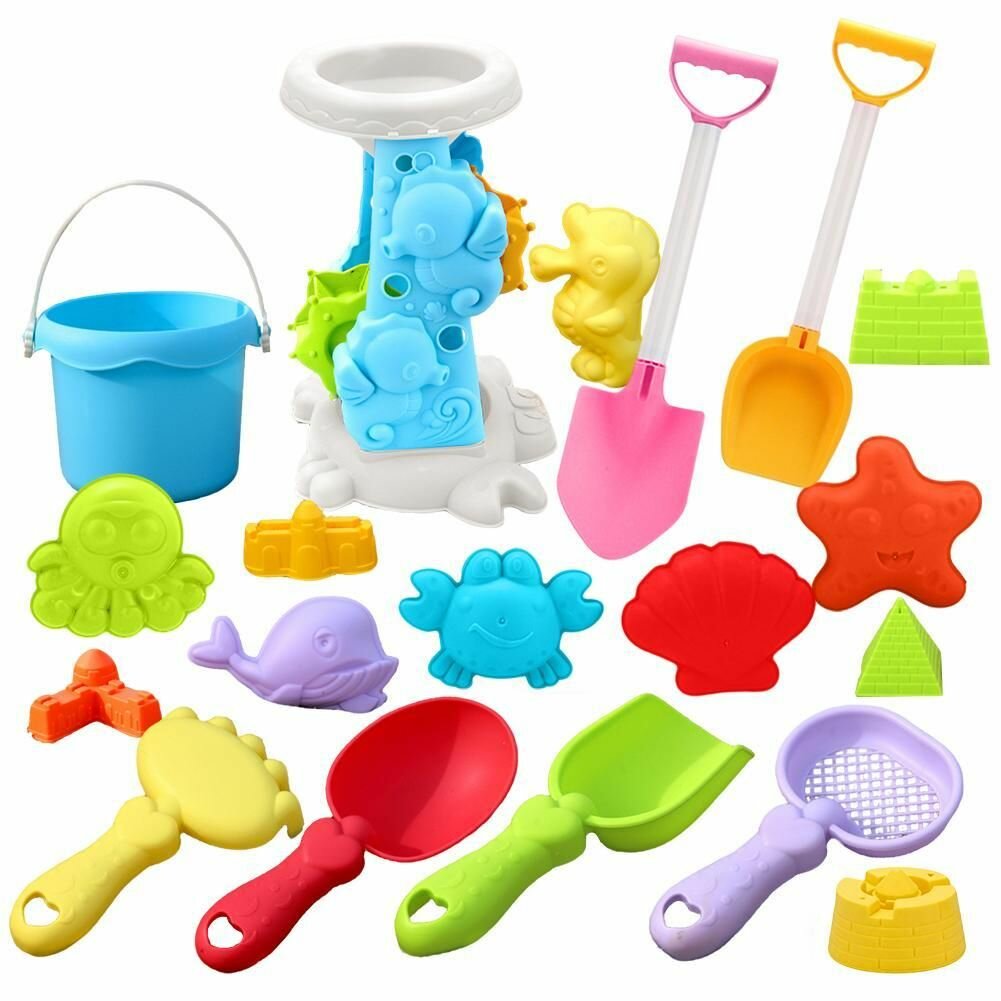Детский набор для песочницы, Ведро для детских пляжных игрушек (для мальчиков, для девочек, ведерко, сито, совочек, грабельки)