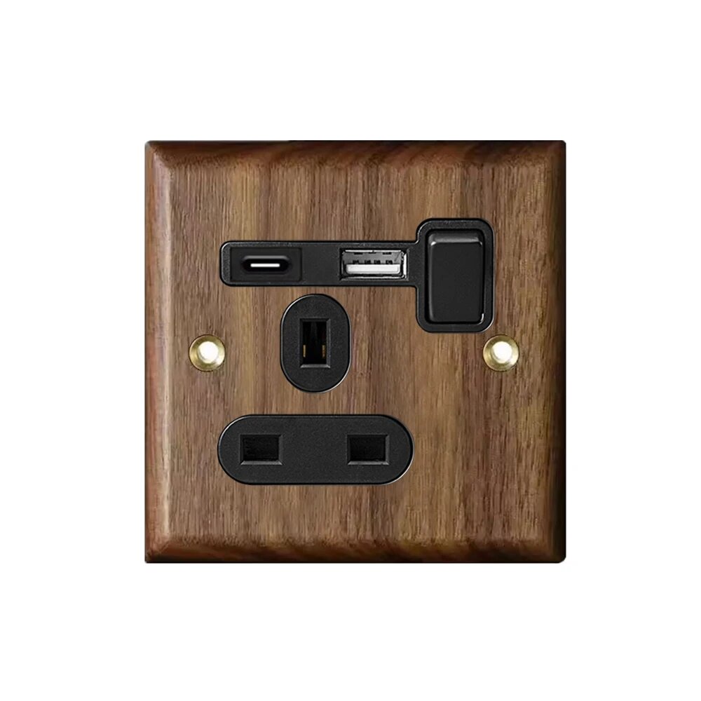 Деревянный ретро выключатель Depo Guye 1Gang 13A USB C