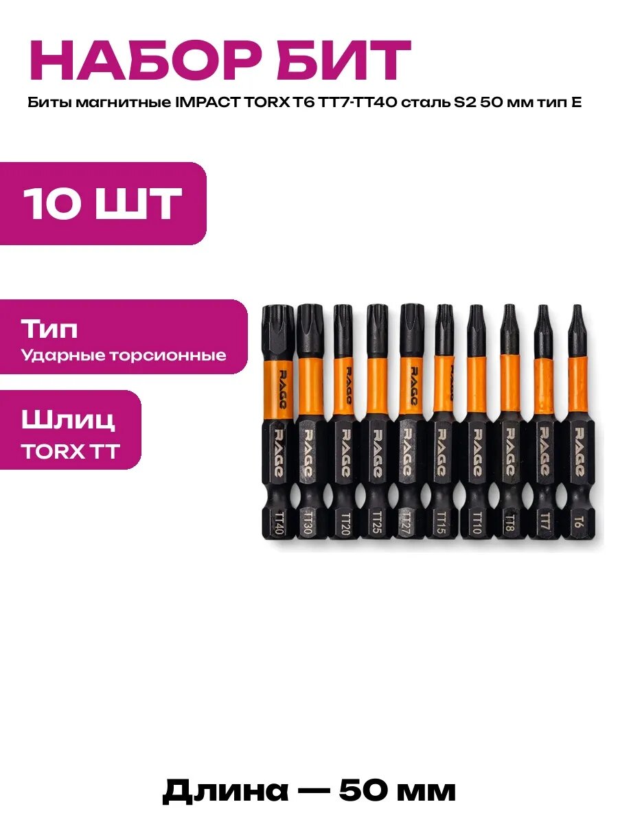 Биты торсионные IMPACT TORX T6 TT7-TT40 сталь S2 длина 50 мм