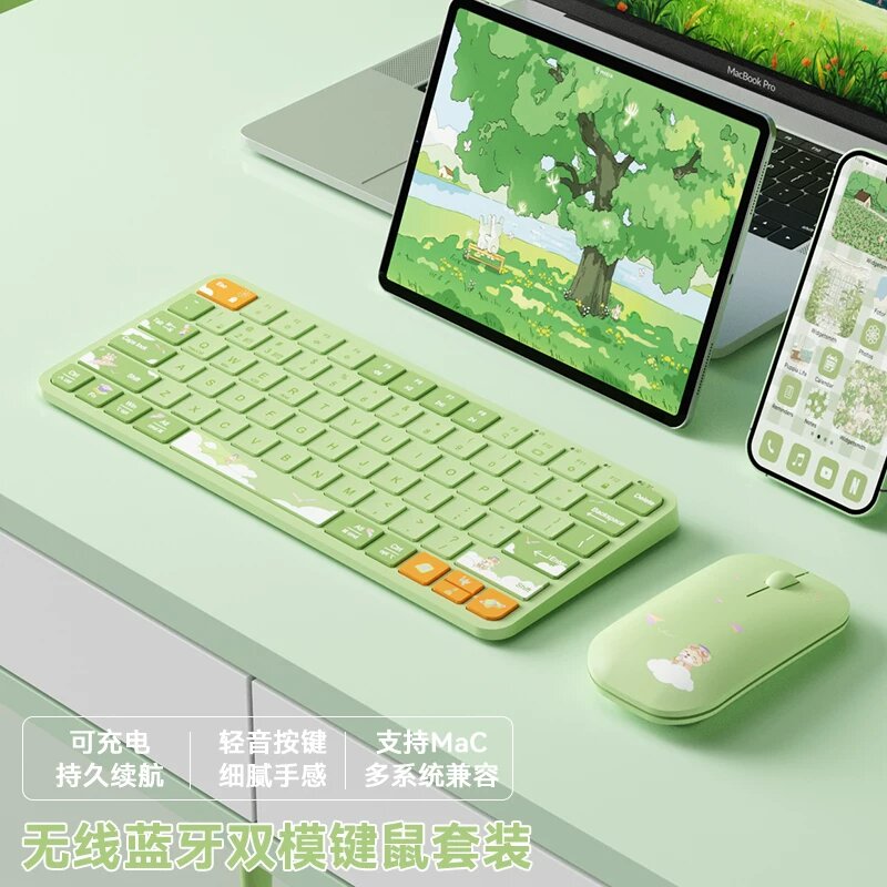 Spring Dawn Bluetooth Беспроводная Двойная Модель 79-Клавишная Комбинация Клавиатура Мышь для Устройств Xiaomi Huawei