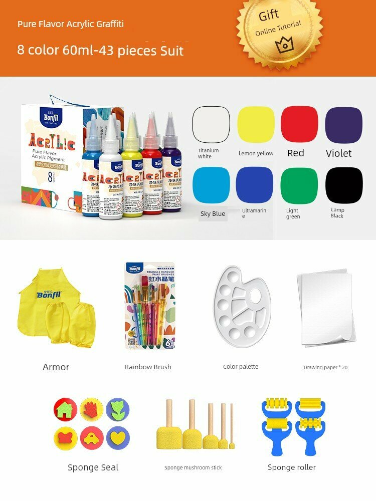 Акриловая краска Baofeifan, 60 мл, водостойкая и не выцветает, 12 цветов, безопасна для детей детского сада, для