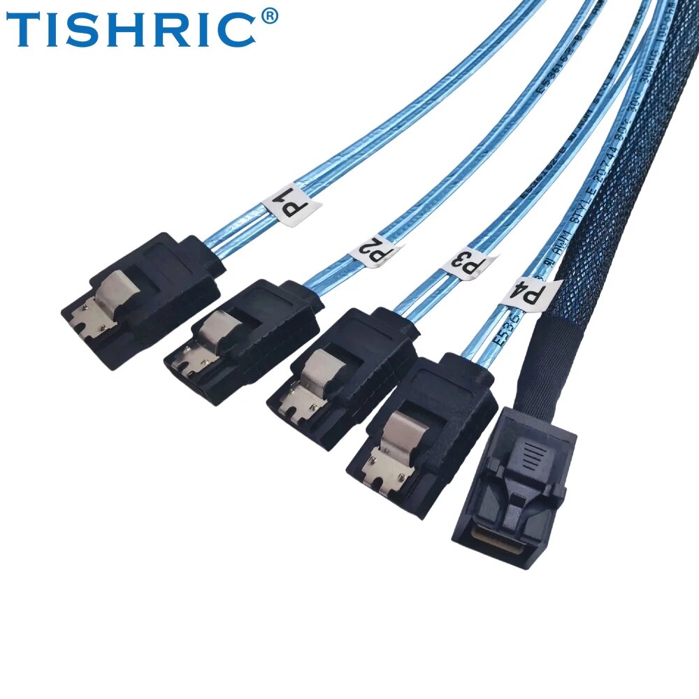 Кабель-разветвитель TISHRIC Mini SAS HD для контроллера HDD 1M, SFF8643 To 4 sata