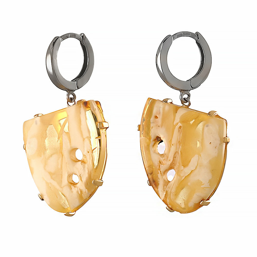 Серьги, серебро, 925 проба, янтарь
