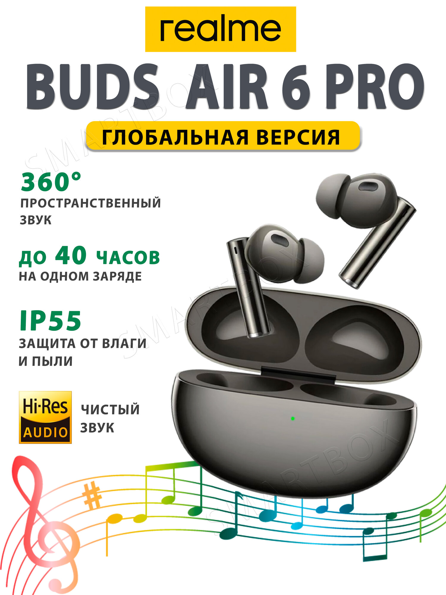 Беспроводные наушники с шумоподавлением Realme Buds Air 6 Pro. Цвет: Графитовый Titanium Twilight