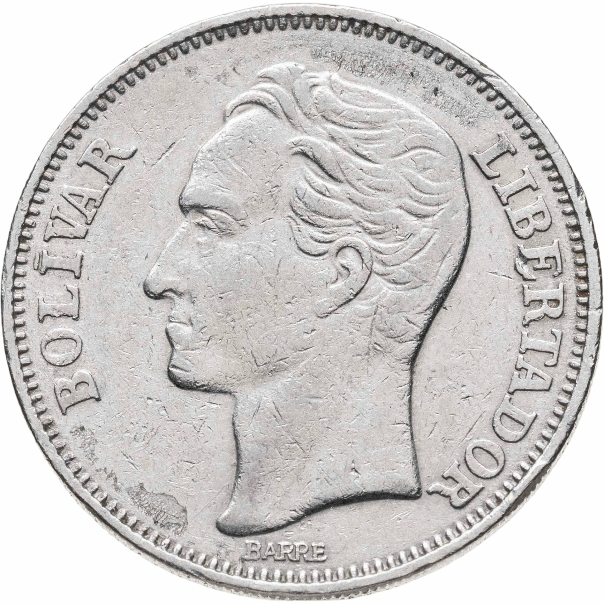 Венесуэла 2 боливара bolivares 1967, Никель, в сохранности VF