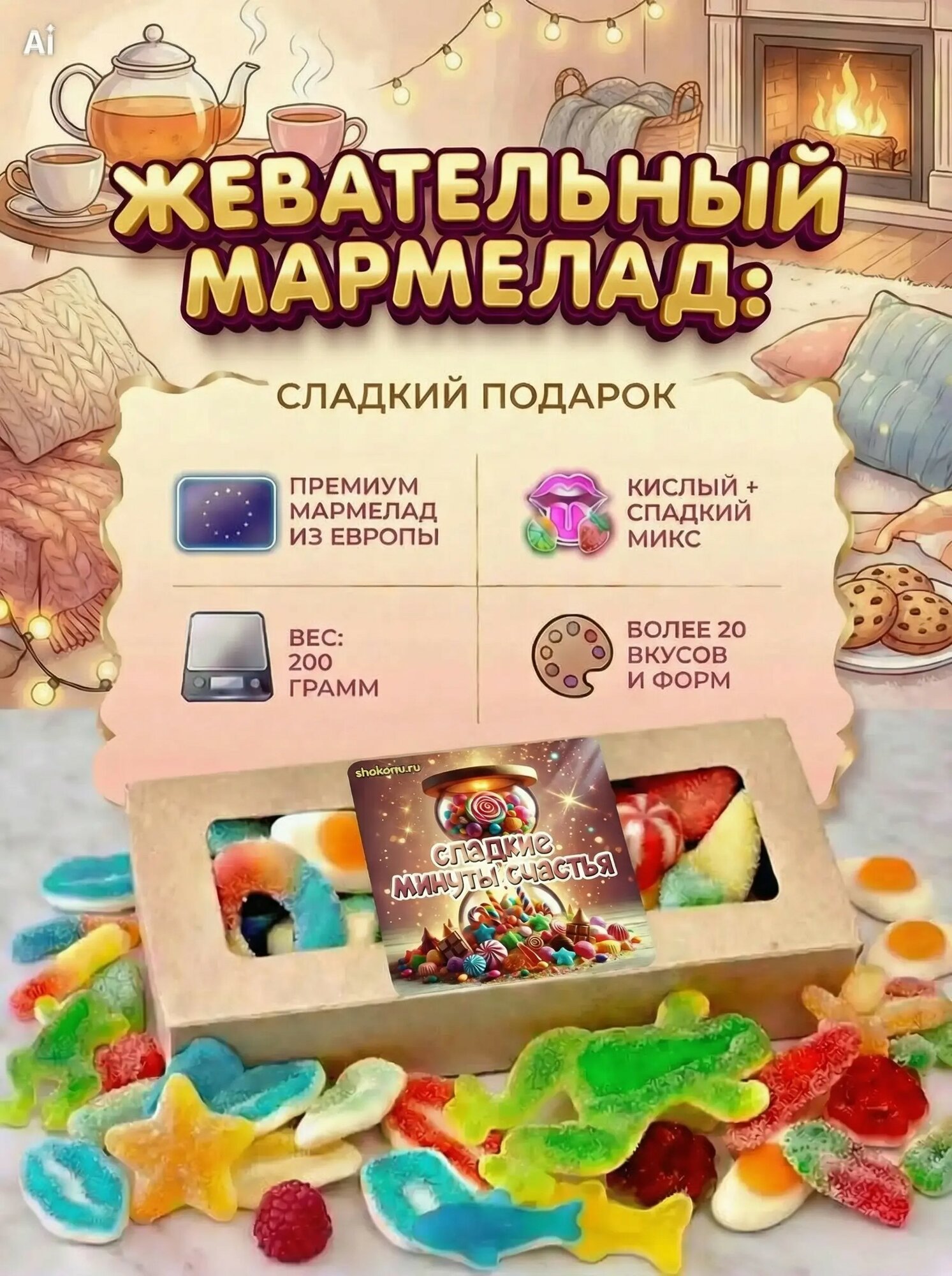 Мармелад жевательный набор сладкий подарок родным и друзьям из Европы 200 гр