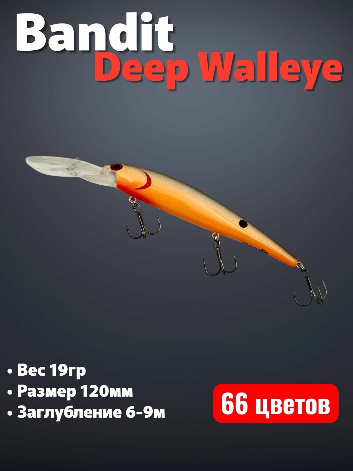 Воблер Bandit Deep Walleye 6-9м 120мм, воблер для троллинга