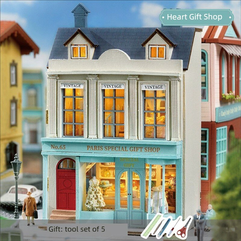 Набор для сборки миниатюрной диорамы Heartfelt Gift Shop с LED-подсветкой, инструментами и клеем