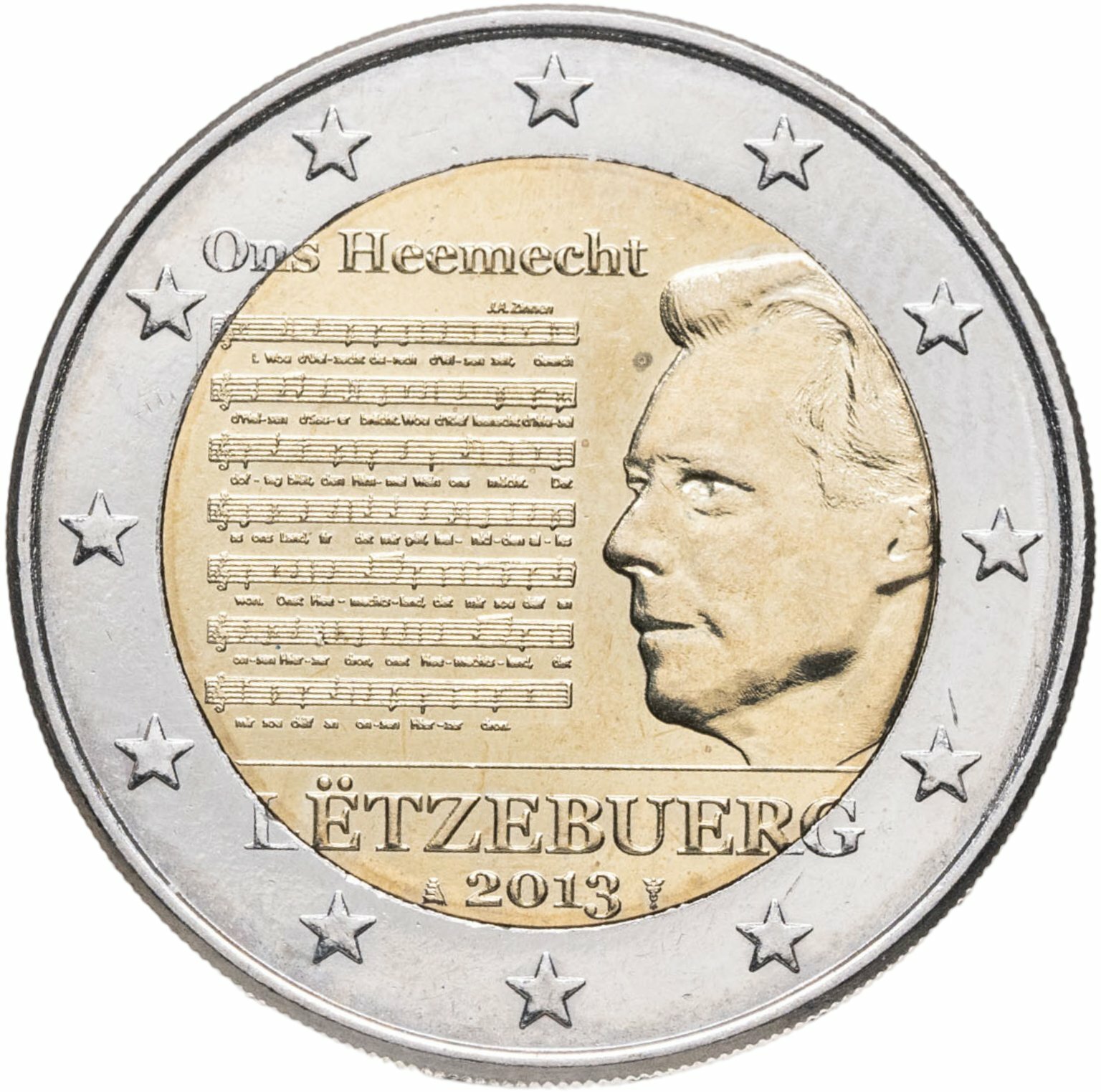 Люксембург 2 euro евро 2013 "Национальный Гимн", Биметалл, в сохранности UNC