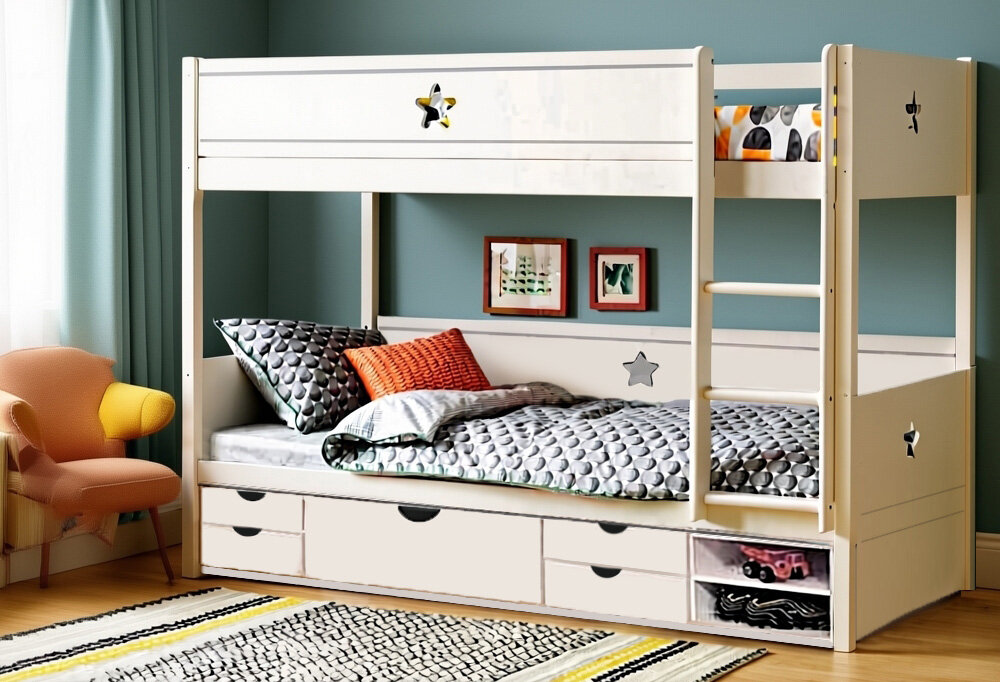 Кровать для двух детей "дакота+комод", 80 см x 190 см, белая, ортопедическое дно