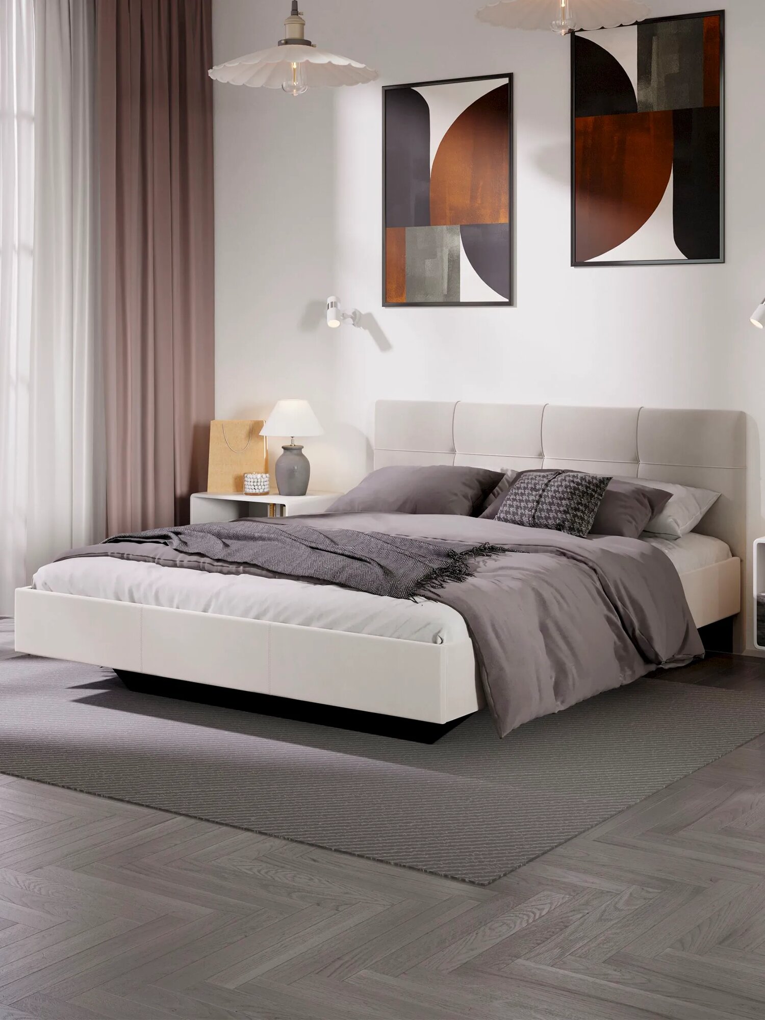 Кровать двуспальная с парящим эффектом "Элис", 160х200 см, с ламельным основанием, цвет бежевый