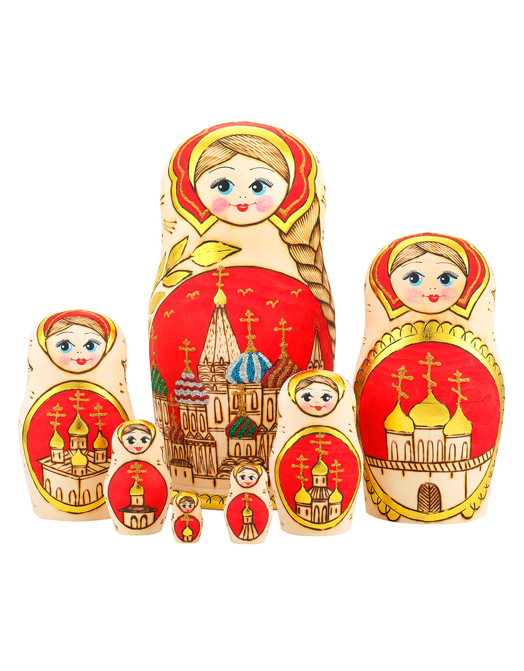 Матрешка " Храмы России ", красная, 7 мест, 21 см, разборная