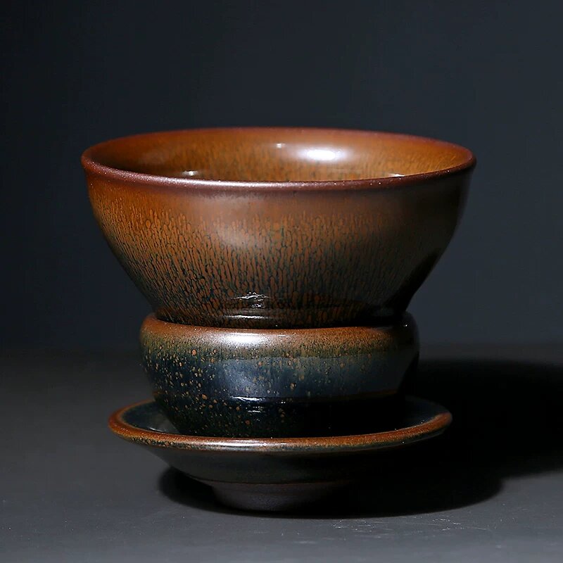 Набор чайной чаши и стойки Jianzhan с кроличьим узором, ручная керамика для традиционной японской чайной церемонии и
