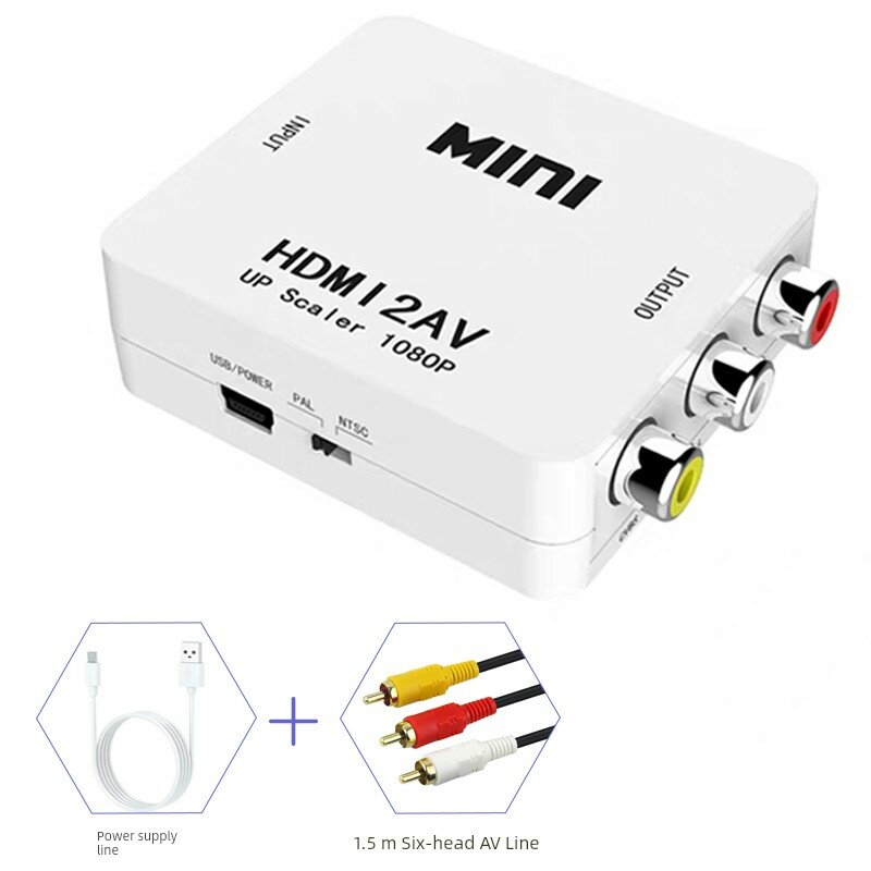 Белый HDMI-преобразователь в AV с кабелем HDMI 1.5 м, длина 0.5 м и менее