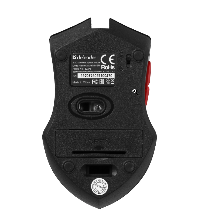 Мышка DEFENDER USB OPTICAL WRL MM-275 RED 52276, чёрный/красный,52276