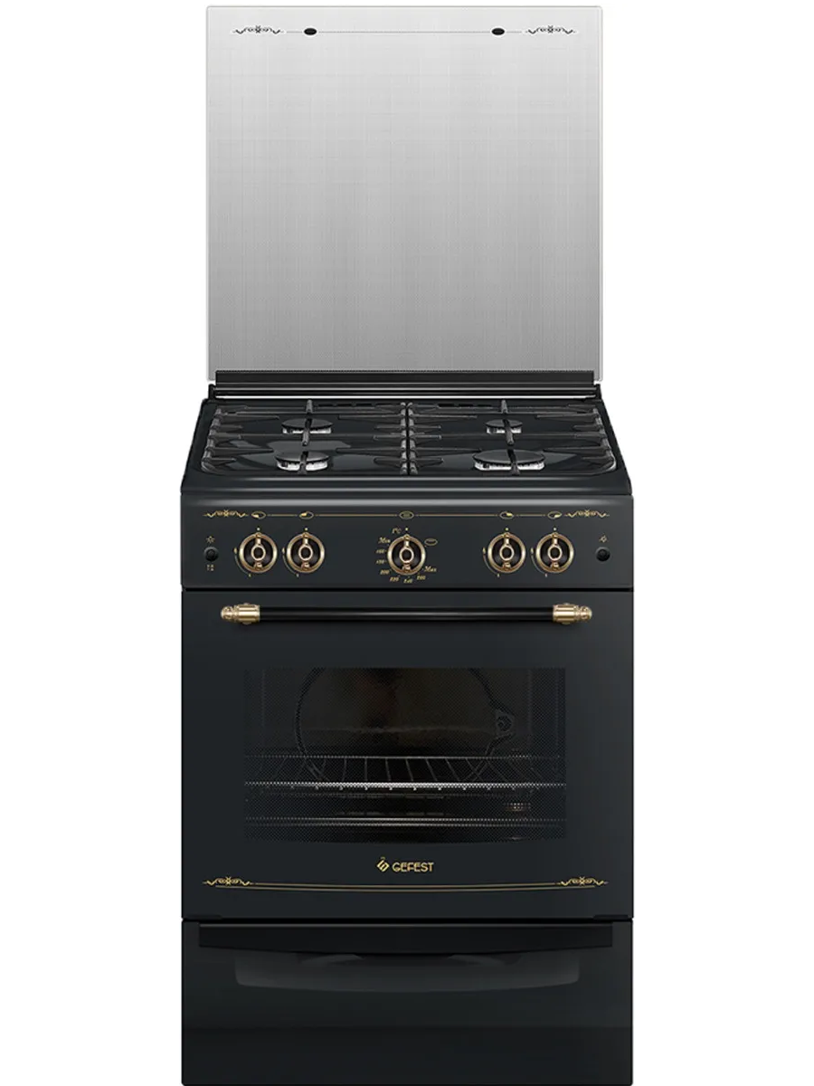 Газовая плита Gefest ПГ 6100-02 0187, 4 конфорки, 52л, ящик для посуды, черный