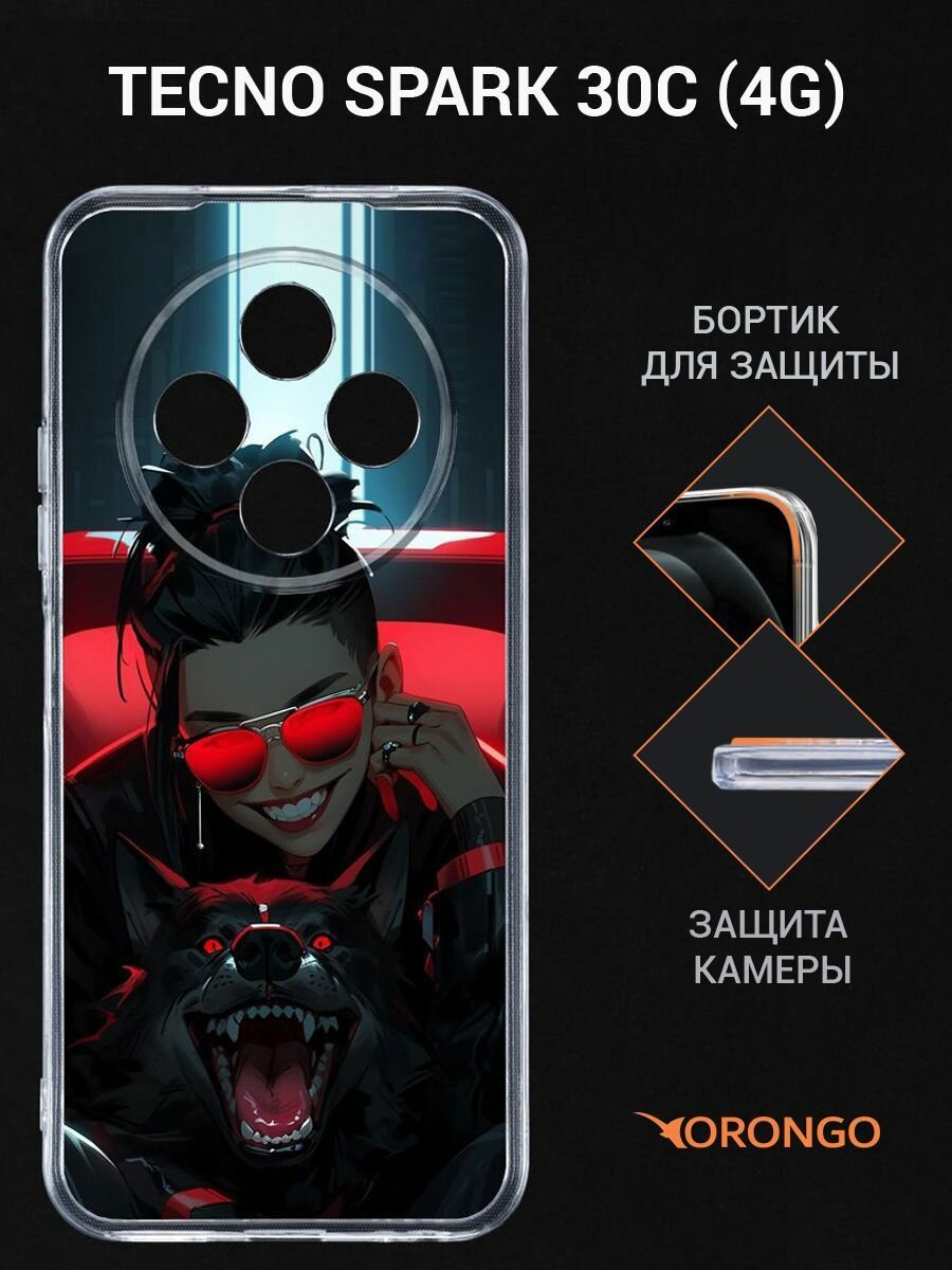 Чехол на Tecno Spark 30C 4G прозрачный с рисунком, с защитой камеры, с принтом девушка ПЁС / Текно Спарк 30С