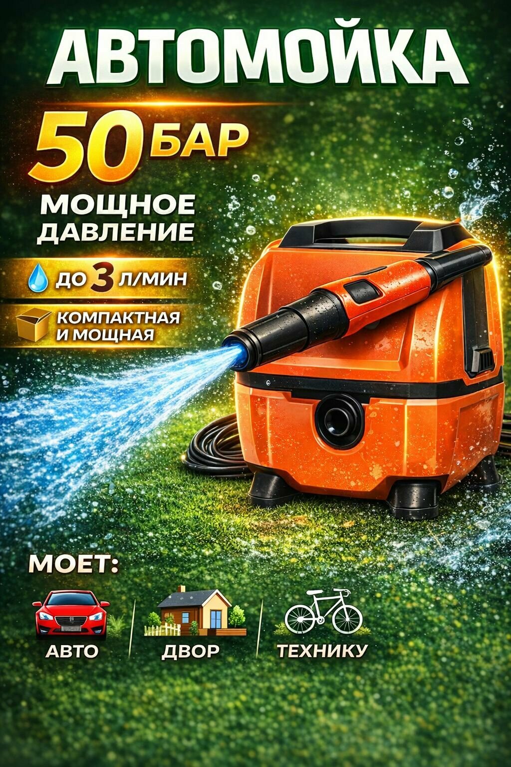 Аккумуляторная мойка высокого давления DEVON 6703 Li, 24 бар, портативная мини-мойка для автомобиля, без АКБ, мойка для авто, дачи и велосипеда