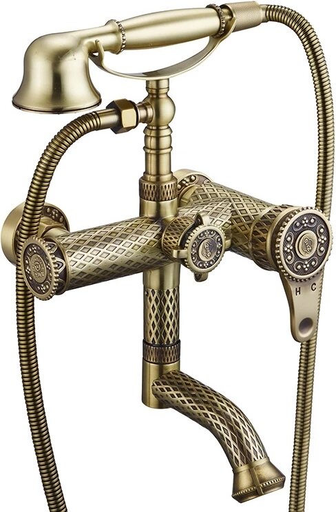Смеситель для ванны Zorg Antic A 400W-BR с душевым гарнитуром, бронза