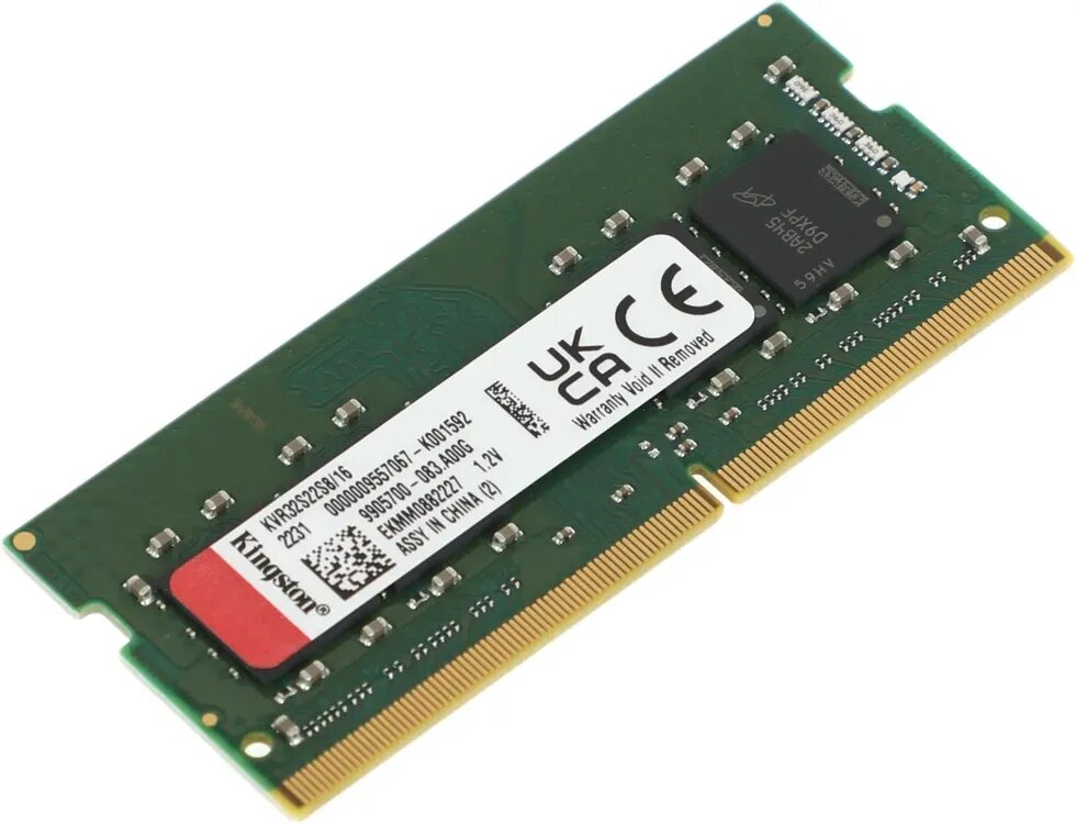 Оперативная память Kingston KVR32S22S8/16 DDR4 - 1x 16ГБ 3200МГц, для ноутбуков (SO-DIMM), Ret, цвет зеленый