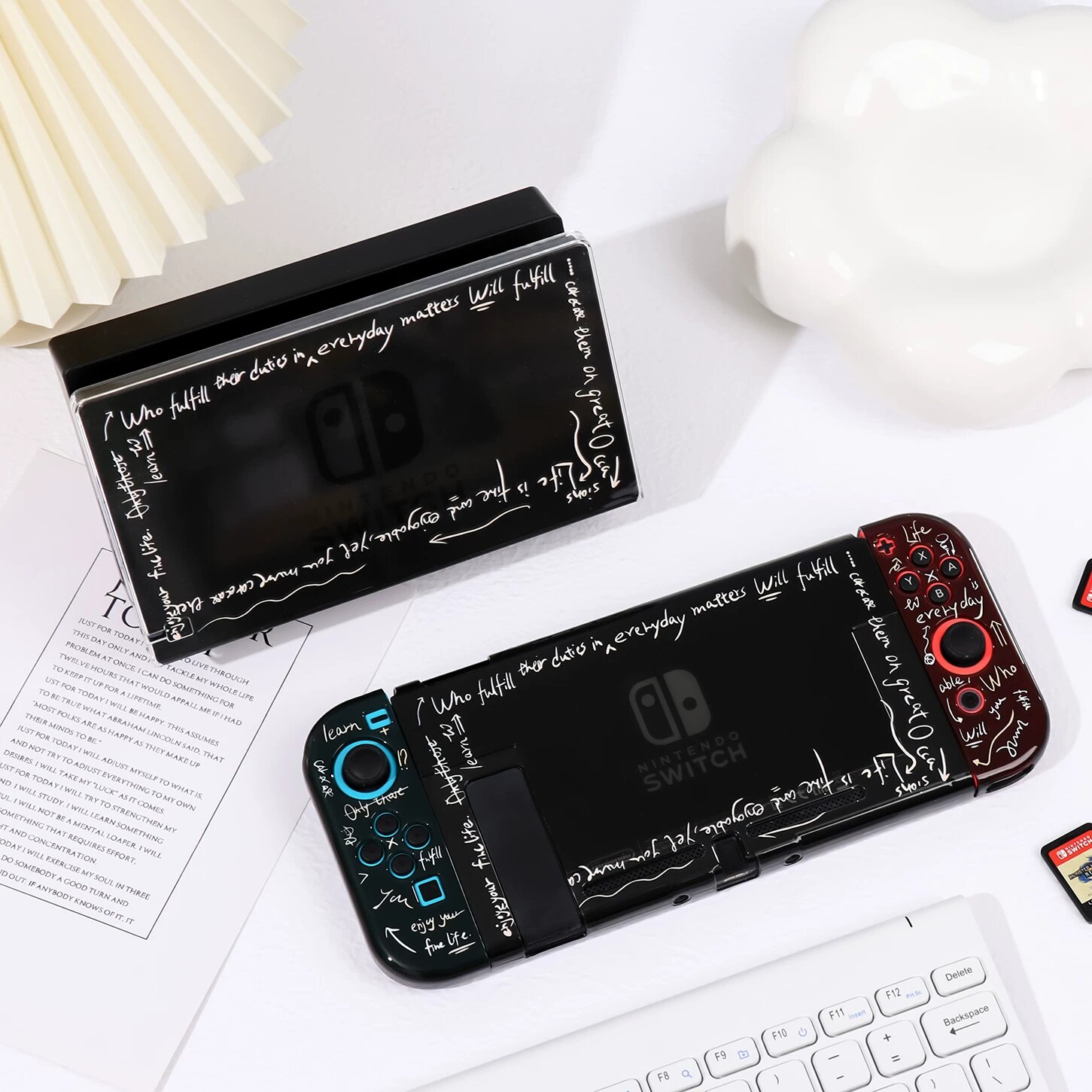 Защитный чехол для Nintendo Switch с граффити-дизайном на английском, жесткий, прозрачный черный