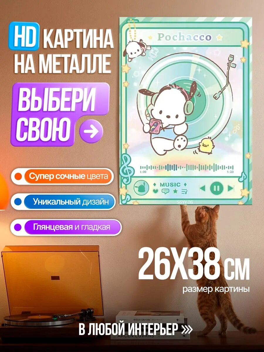 Картина на HD металле Почкко слушает музыку