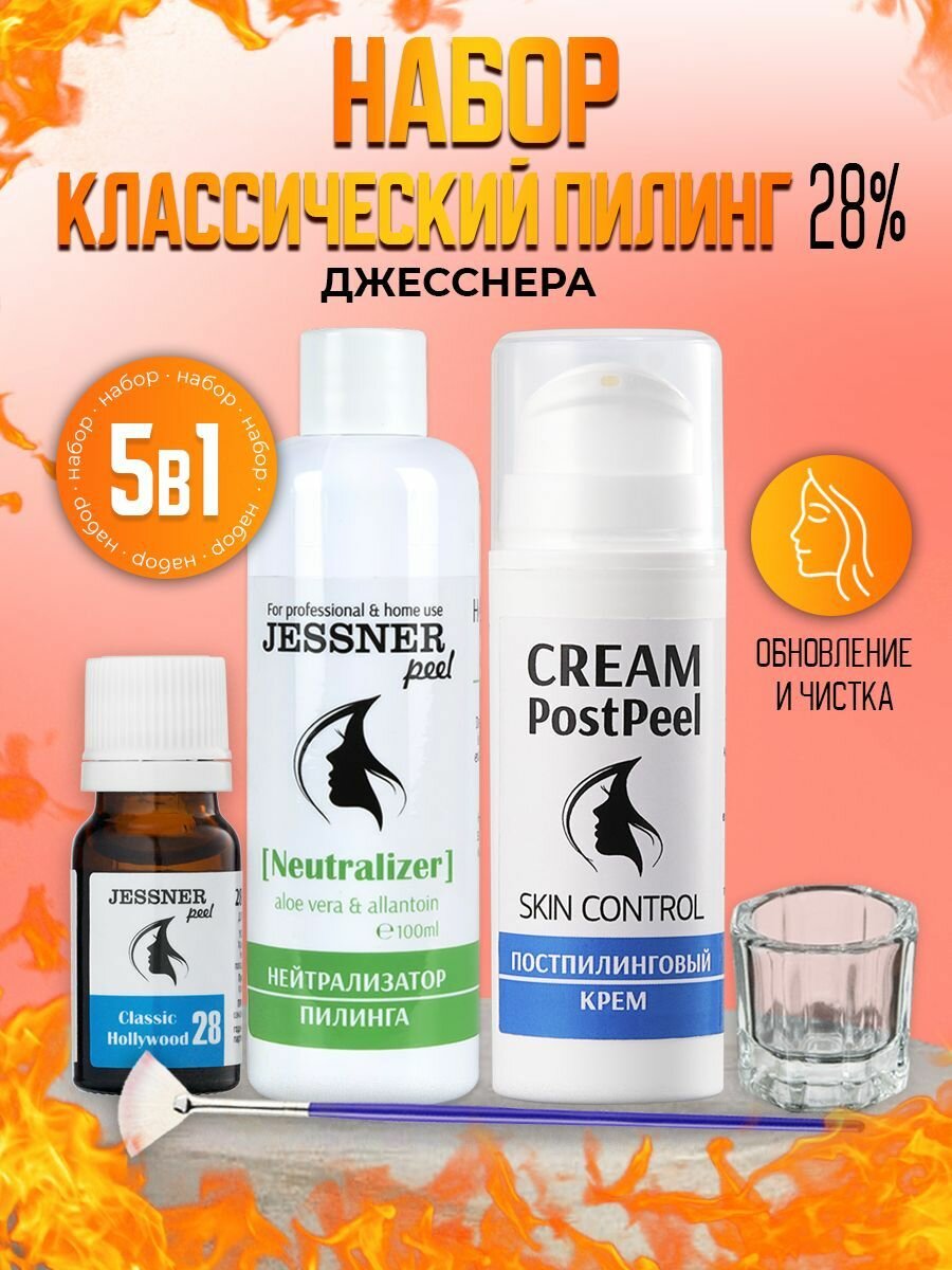 Trend Cosmetics Набор для пилинга 5в1: Пилинг Джесснера 28% 10мл, нейтрализатор, кисть, стакан, крем РР