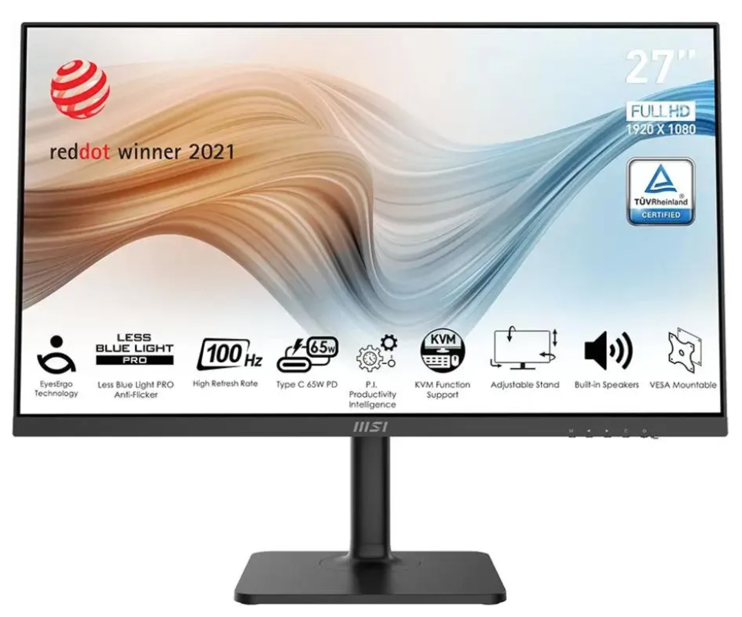 27" Монитор MSI Modern MD272XP, 1920x1080, IPS, 100Гц, 1хHDMI, 1хDP, черный
