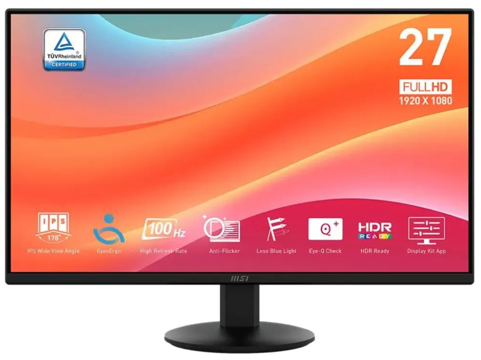 27" Монитор MSI Pro MP272L, 1920x1080, IPS, 100Гц, 1хHDMI, 1хDP, черный