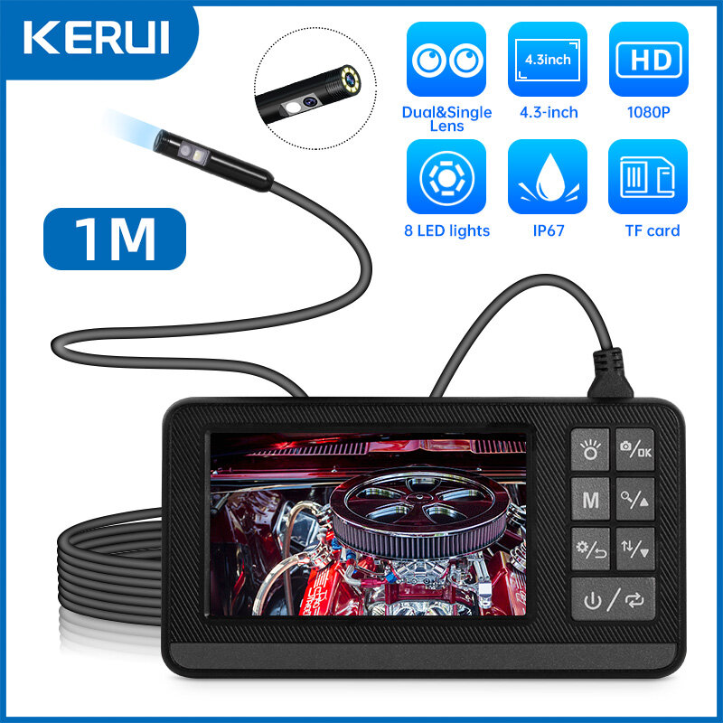 KERUI Двухлинзовая эндоскопическая камера с 1080P 4,3 дюйма IPS экран Водонепроницаемый автомобильный бороскоп для осмотра труб IP67 2600 мАч
