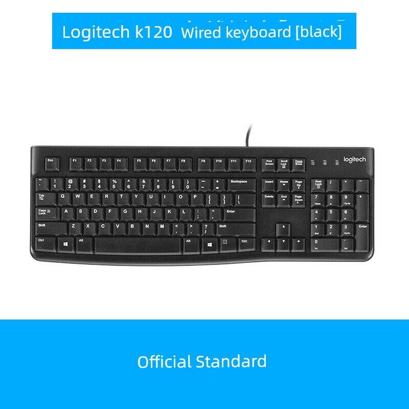Logitech K120 Проводная отдельная клавиатура с USB-интерфейсом для офиса, черная, компактная конструкция