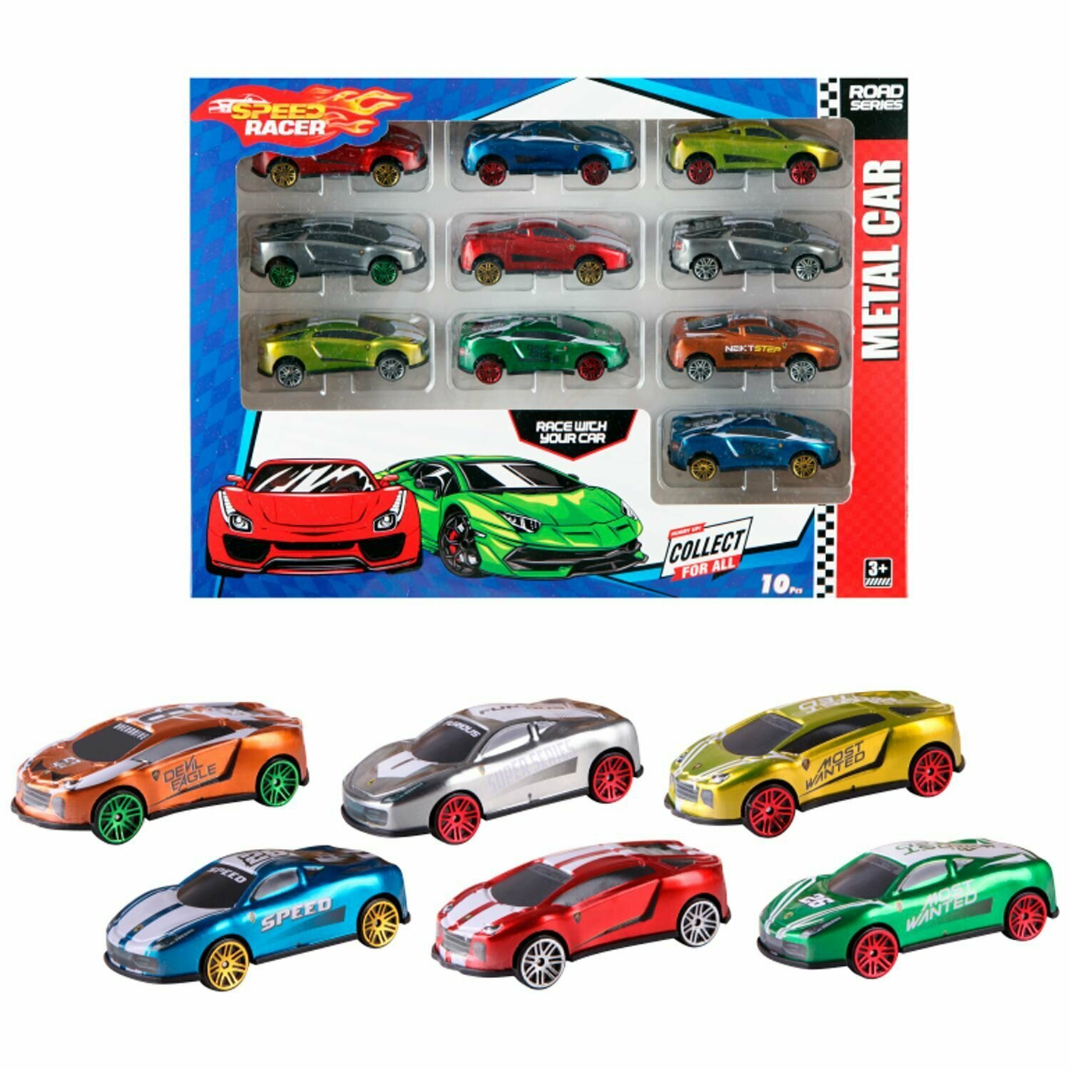 Набор из 10 игрушечных машинок Speed Racer (металлических), серия Road Series, возраст 3+
