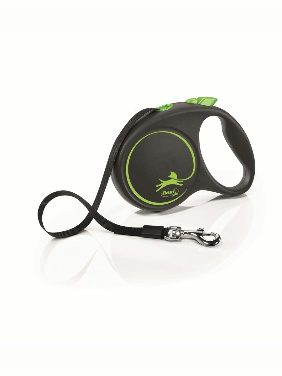 FLEXI Рулетка BLACK DESIGN L ремень 5 м до 50 кг, зеленый
