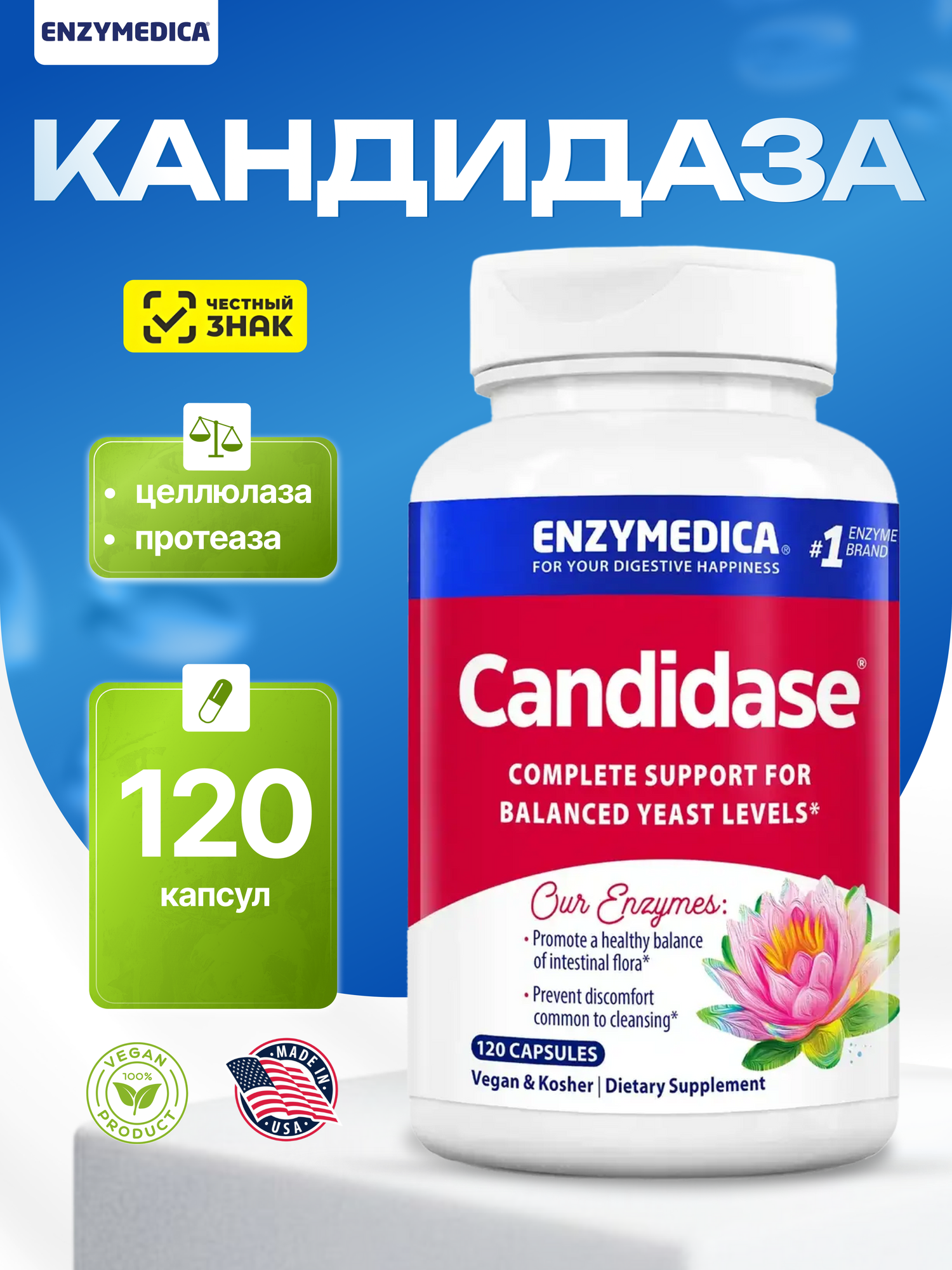 Витамины Enzymedica "Candidase", для женского здоровья, 120 капсул